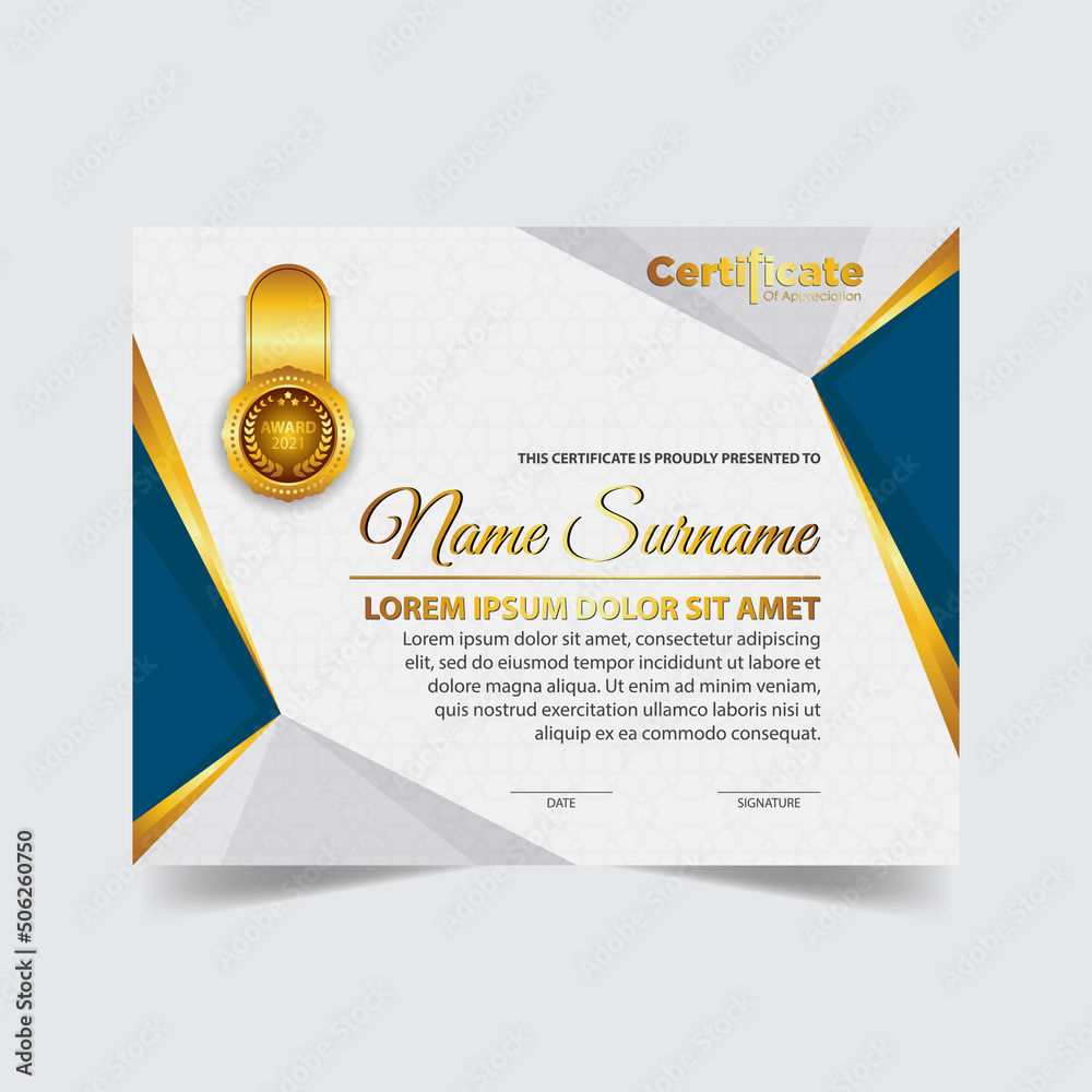 Award template certificate, gold color and gradient. Contains a modern ...