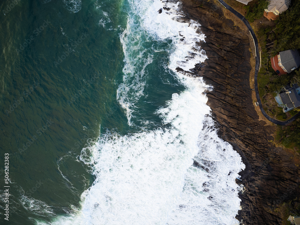 Drone footage. Beautiful seascape. Turquoise ocean with white foamy ...