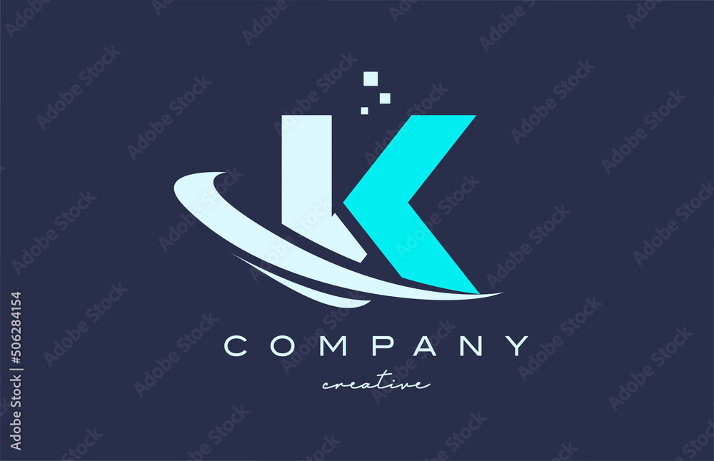 blue white K alphabet letter logo icon with swoosh . Design suitable ...