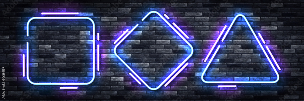 Vector realistic isolated neon sign of frame with purple and blue ...