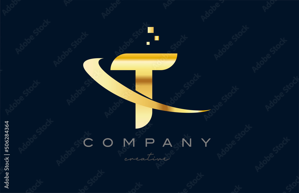 gold golden T alphabet letter logo icon design. Creative template for ...