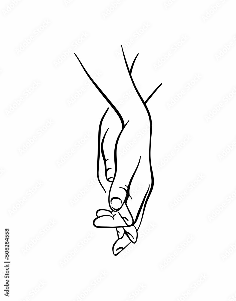 Holding Hands, Outline Drawing, Hand Holding together, Concept romance ...