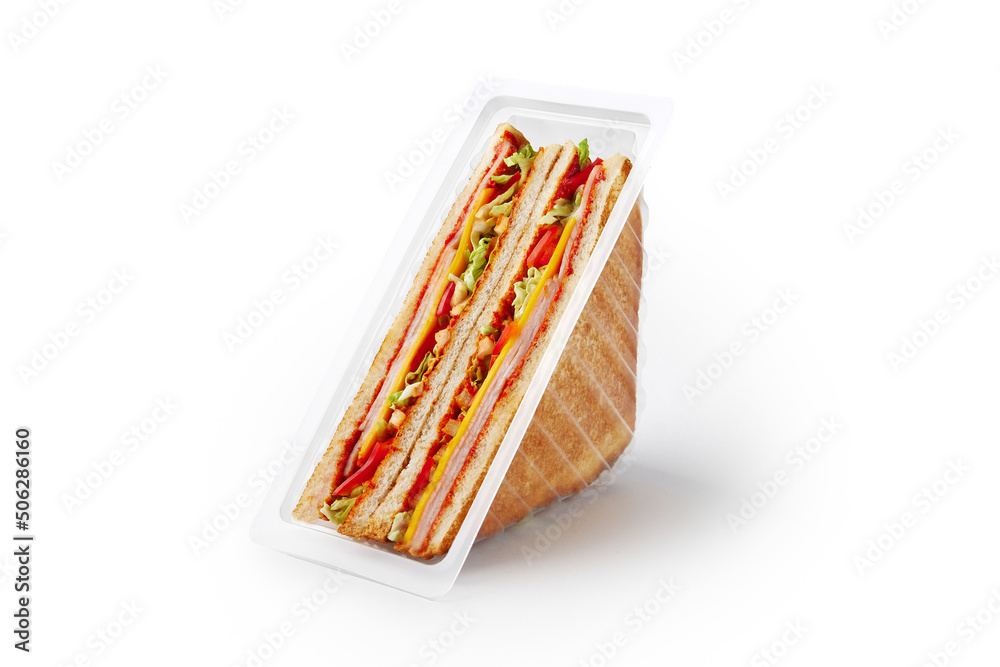 Delicious sandwiches with ham and vegetables in container Stock Photo ...