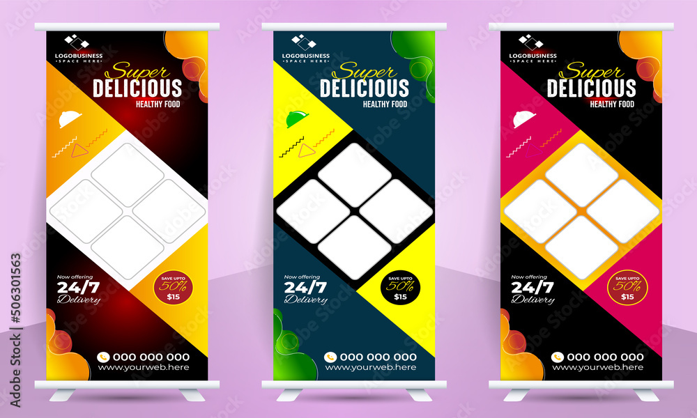 Food and Restaurant roll up banner design template, Standee Design ...