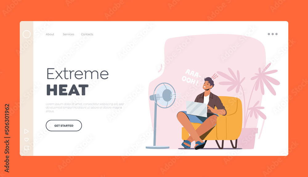 Extreme Heat Landing Page Template. Sweltering in Heat Male Character ...