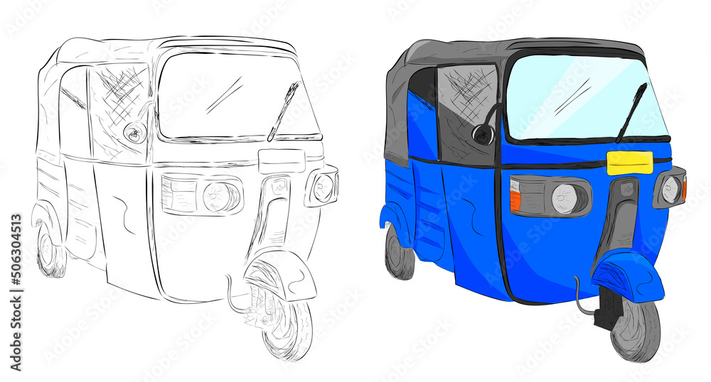 Simple Vector Set 2 Hand Draw Sketch flat color of blue bajaj, one of ...