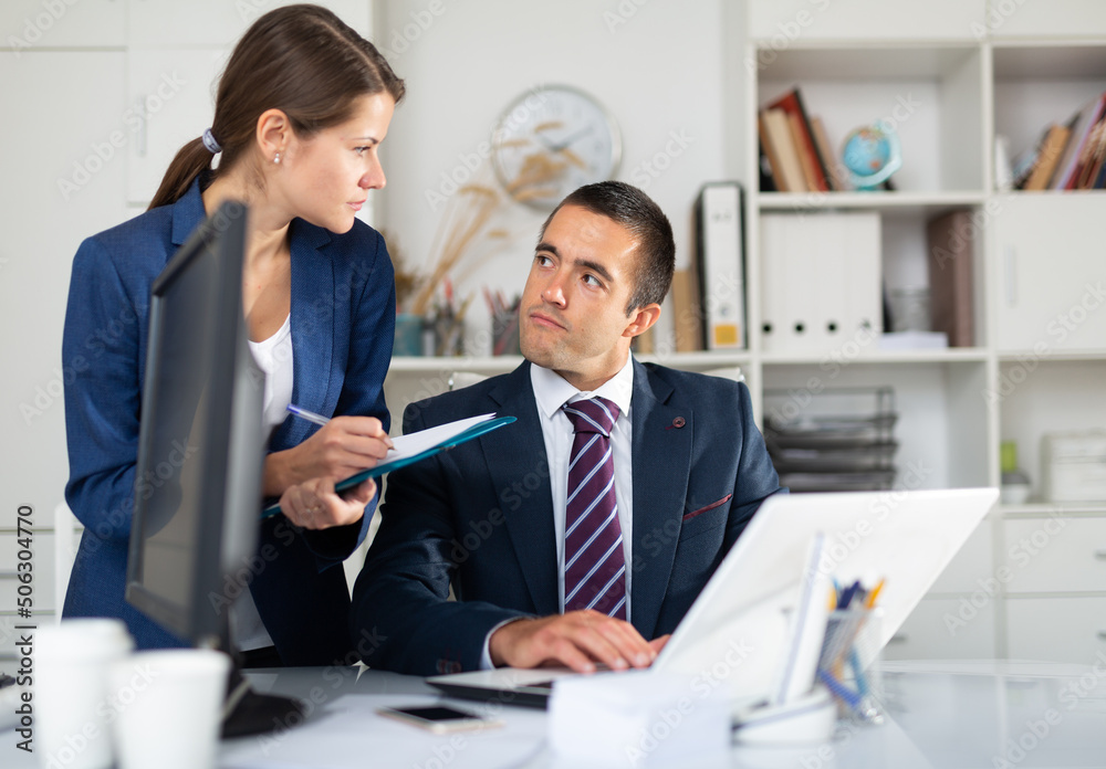 Directors assistant makes daily routine and writes down instructions ...