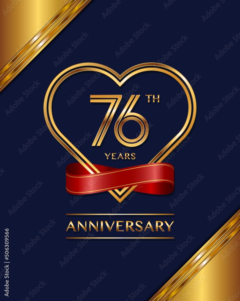 76 years anniversary celebration logotype with golden color, for ...
