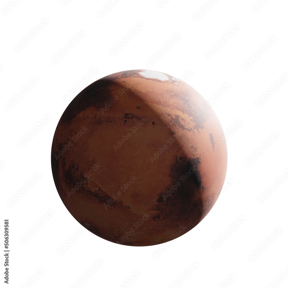 Poster High resolution planet Mars of solar system with sun cast shadow ...