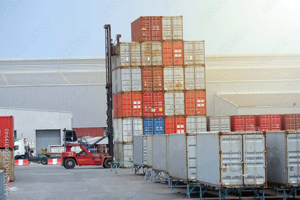 Industrial Container Cargo freight ship, forklift handling container ...