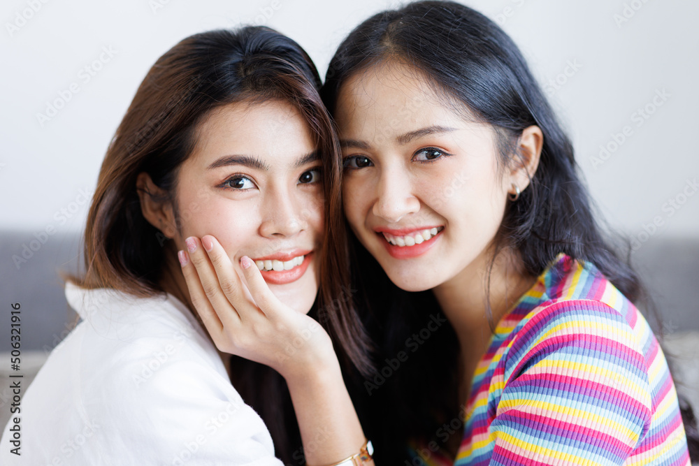 Asian Lesbian Couple Lgbt Happy Young Cute Asia Homosexual Woman In