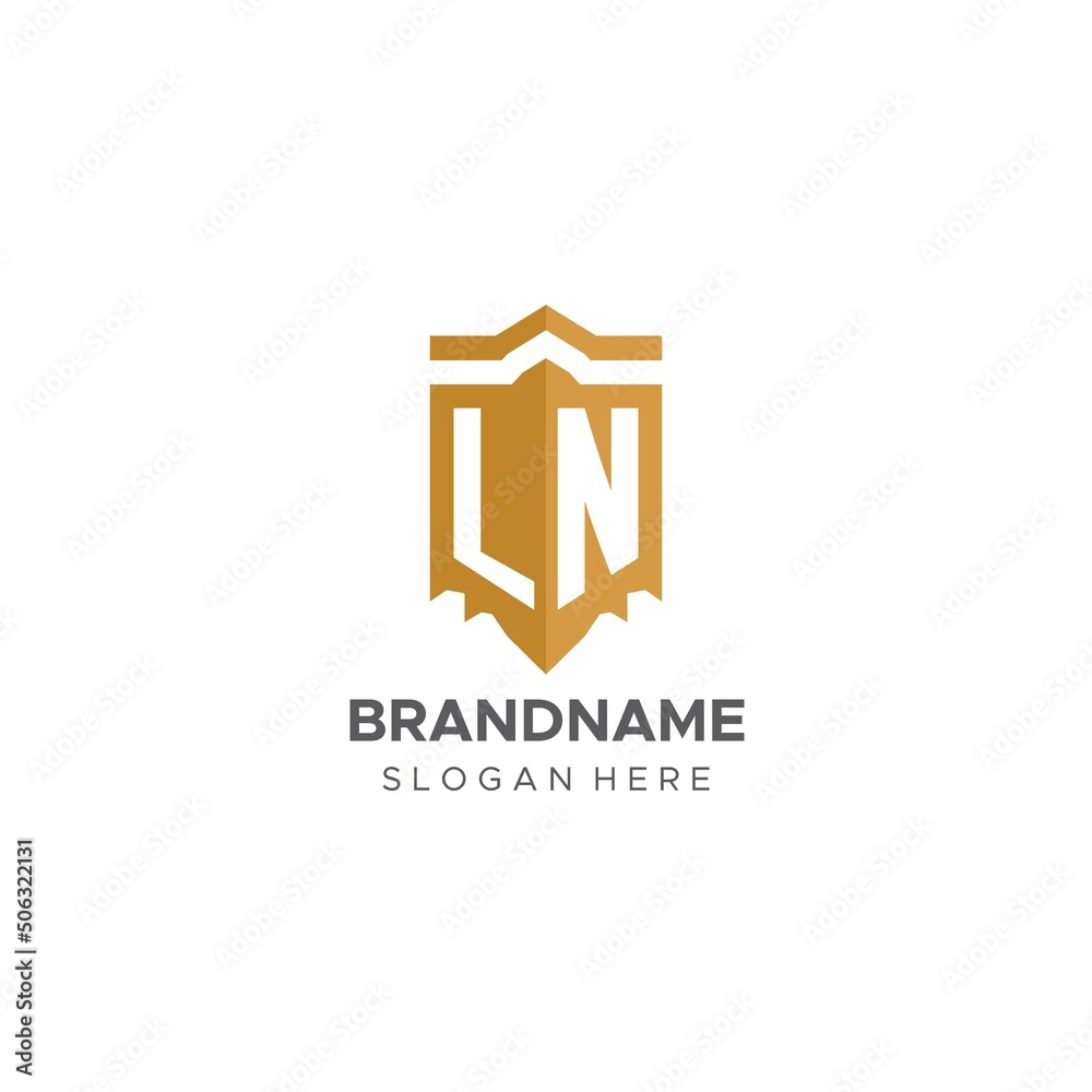 Monogram LN logo with shield geometric shape, elegant luxury initial ...