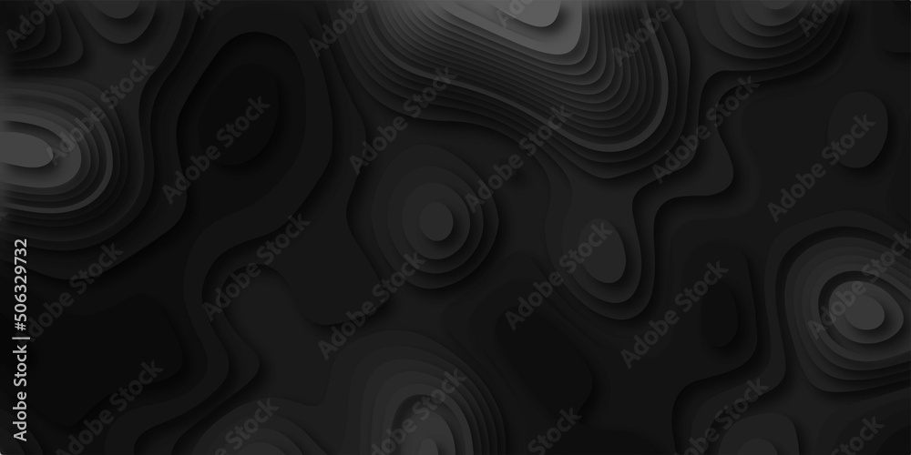 Abstract paper cut black background. Topographic map dark relief ...