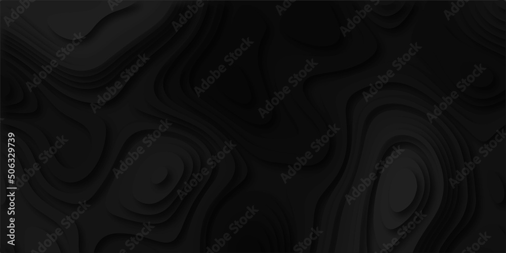 Abstract paper cut black background. Topographic map dark relief ...