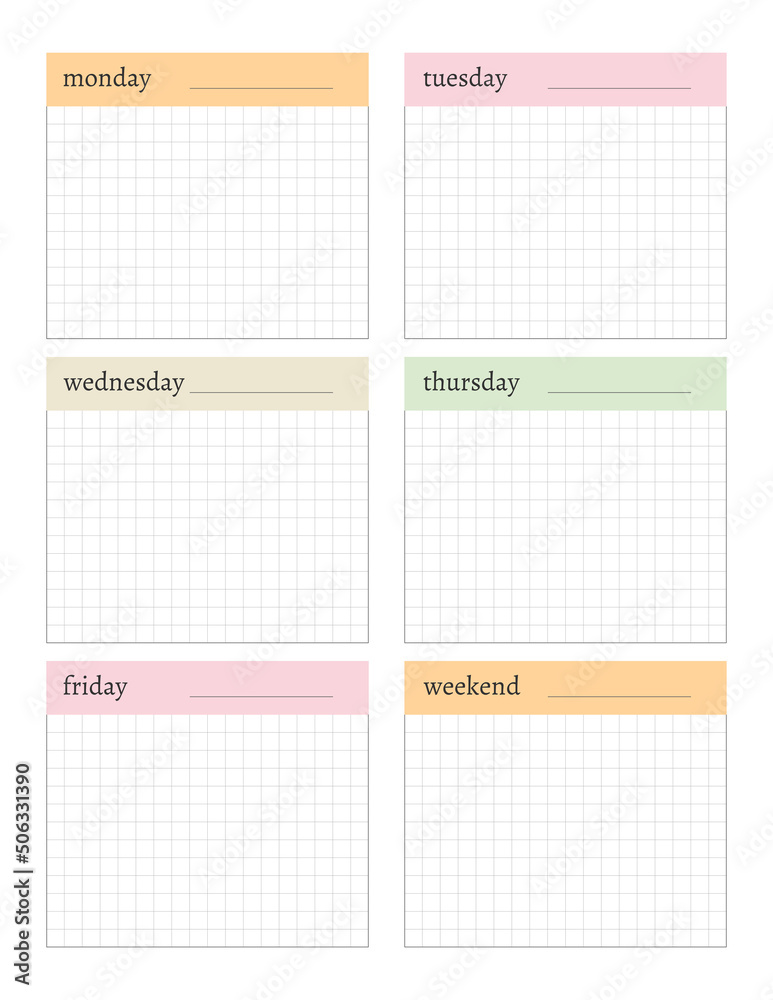 Weekly planner printable sheet. Days of the week, list for the day ...