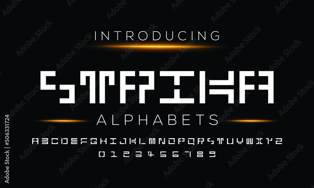 Square Font. Geometric font typeface, numbers and letters set. Creative ...