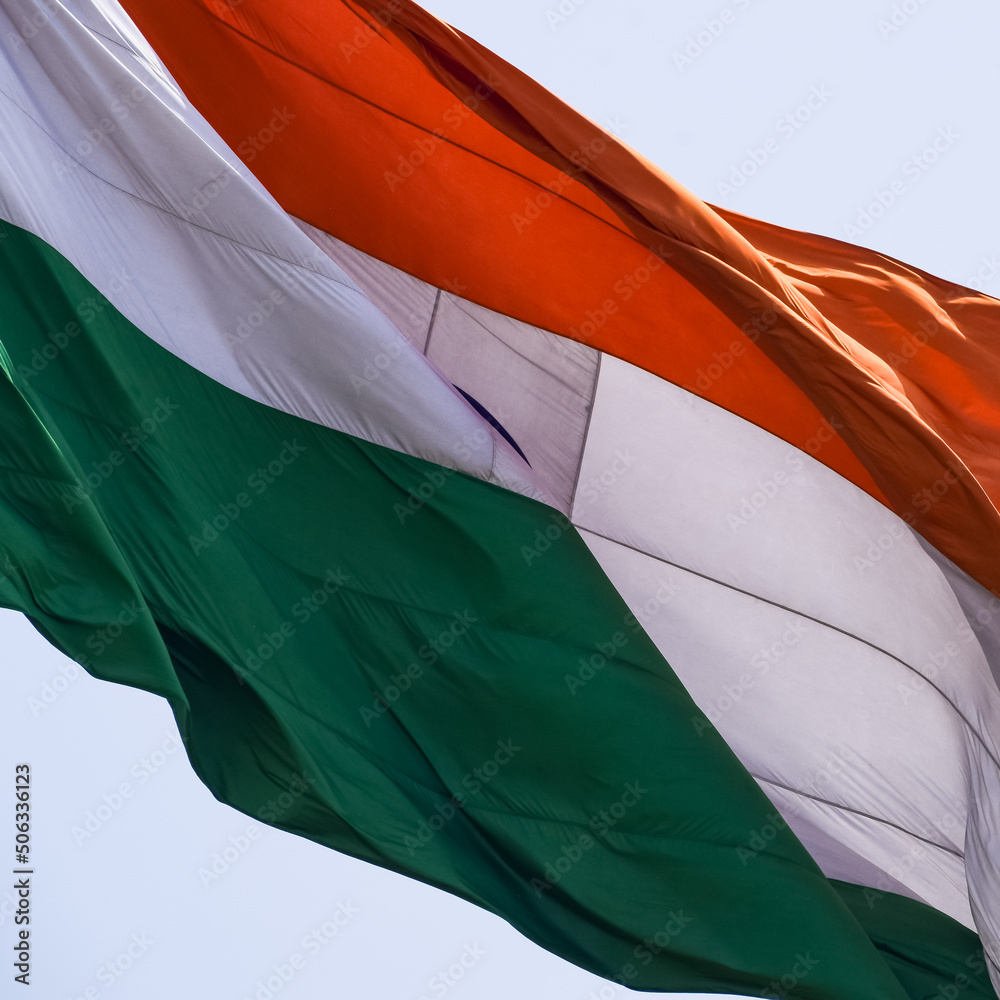 India flag flying high at Connaught Place with pride in blue sky, India ...