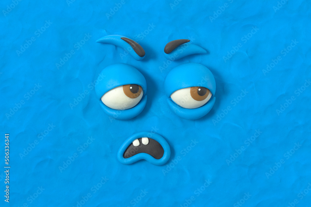 Ugly monster with a tired and depressed expression, fabulous creature ...