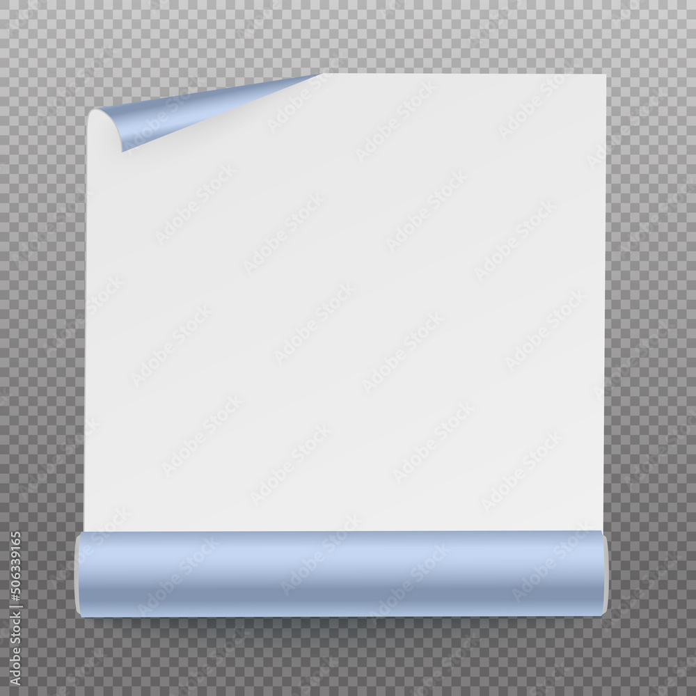 Roll of blue gift paper, vector realistic illustration on a transparent ...