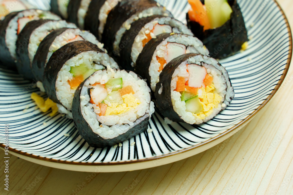 Kimbap, one of Korea's most popular snacks.Korean Seaweed Rice Rolls ...