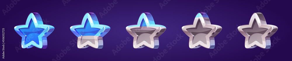 Game icon of rating star colored in blue and silver. Vector sprite ...