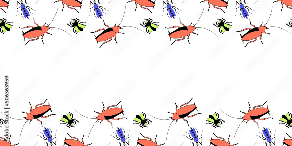 Vector border, frame from of insect pests - oriental cockroaches, flies ...