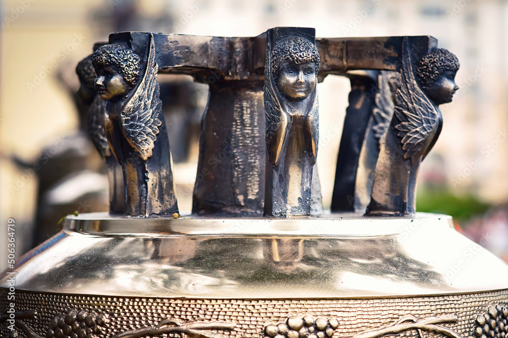 Minsk, Belarus. Sep 2018. Crown of Church Bell. Center post of bells ...