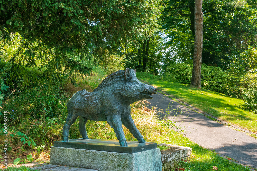 Lausanne, Switzerland- July 13, 2019: The sculpture with boar by artist ...