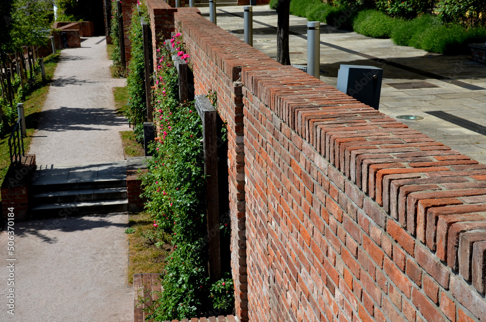 retaining walls and terraces with trellises and roses. Rectangular ...