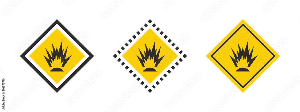 Explosion flash warning signs. Caution warning sign explosives liquids ...