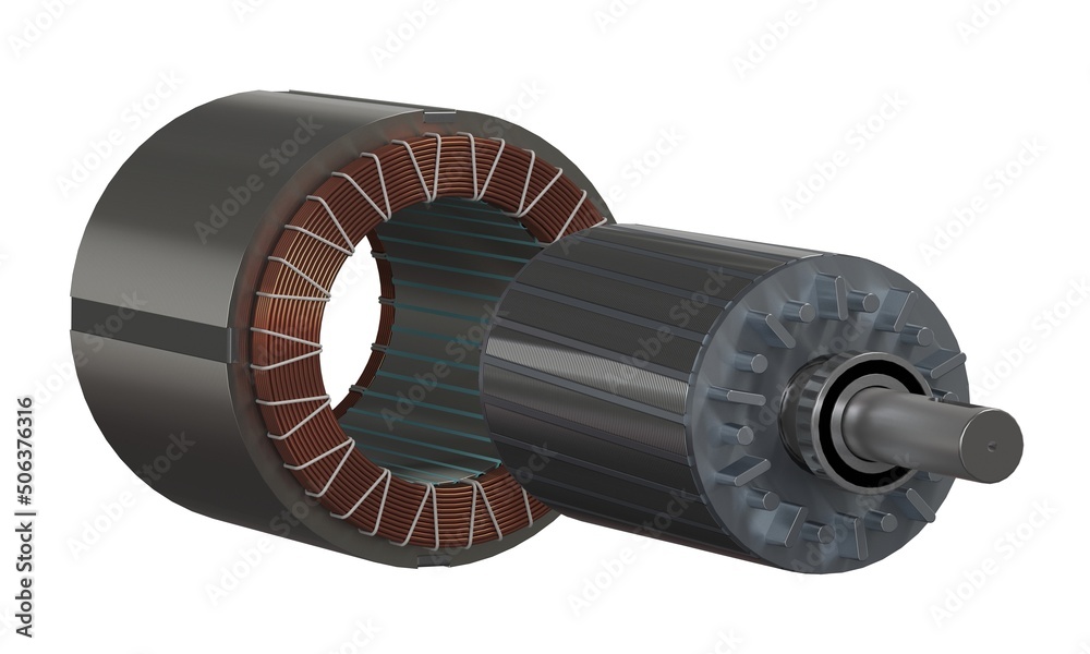 Electric motor components, winded stator and rotor for assembly Stock ...