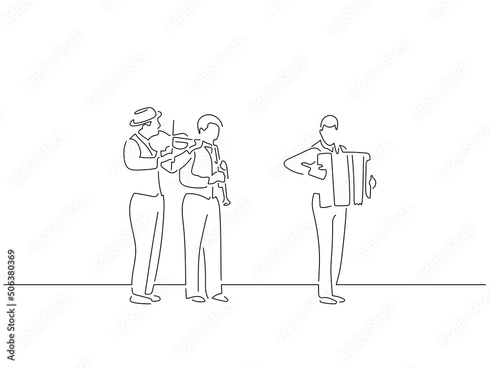 Jazz band in line art drawing style. Composition of a group of ...