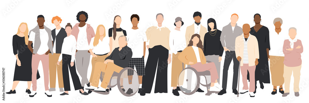 People stand side by side together. Flat vector illustration. Stock ...