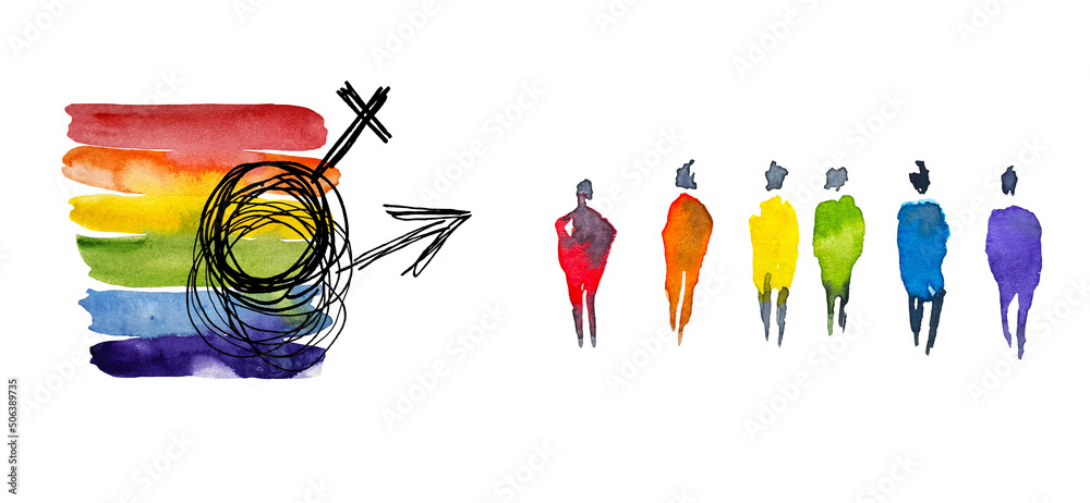 Lgbtq elements watercolor illustration set. Cute pride symbols. Hand ...