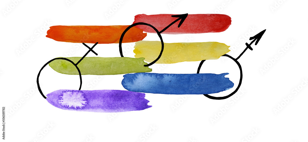Lgbtq elements watercolor illustration set. Cute pride symbols. Hand ...