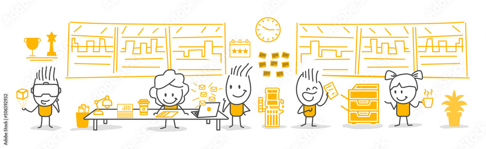 Stick figures. Office life. Interior Of Busy Modern Open Plan Office ...