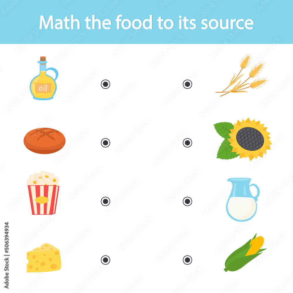 Matching children educational logical game. Math the food to its source ...