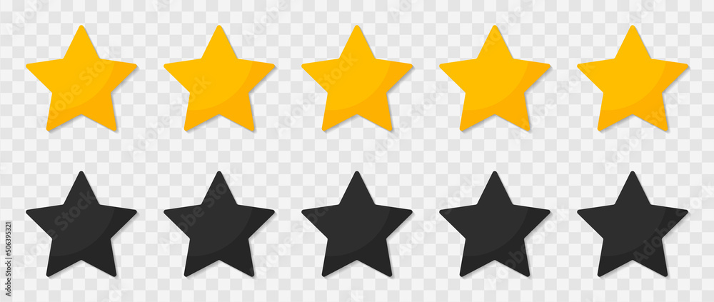 Five stars for review, rating and rank isolated on transparent ...