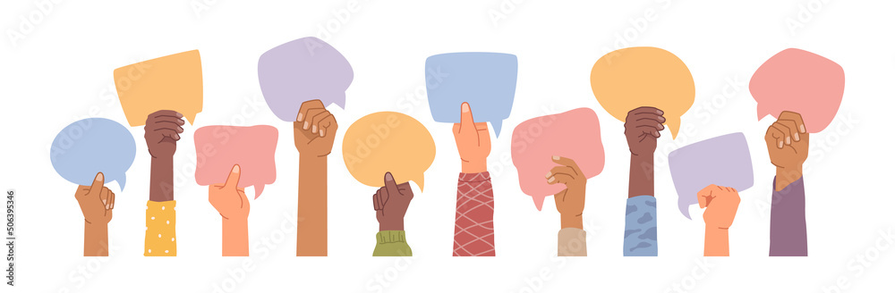 People expressing different thoughts and opinions by raising placards ...