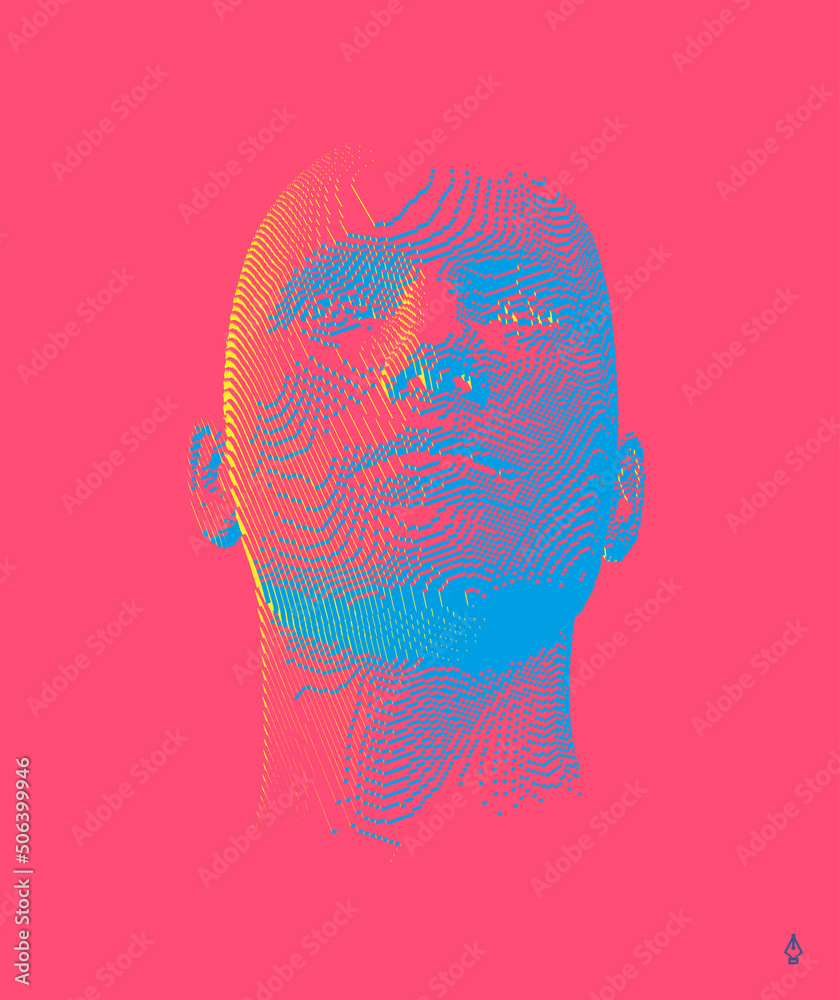Abstract digital human head constructing from cubes. Minimalistic ...