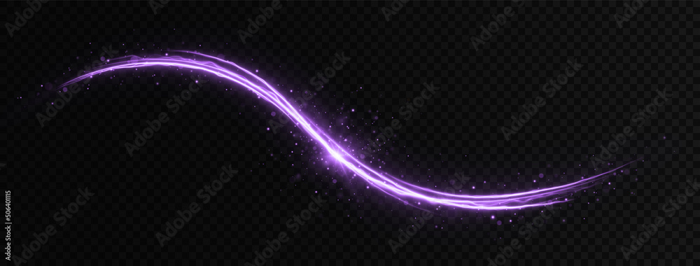 Purple sparkle waves with light effect isolated on transparent ...