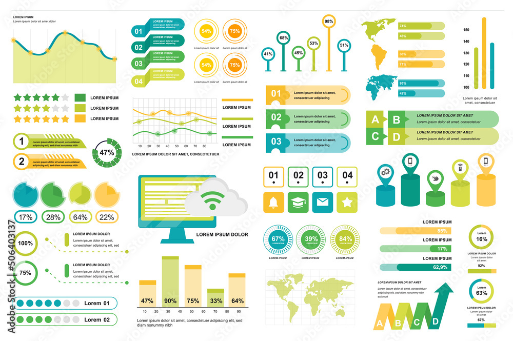 Bundle infographic elements data visualization vector design template ...