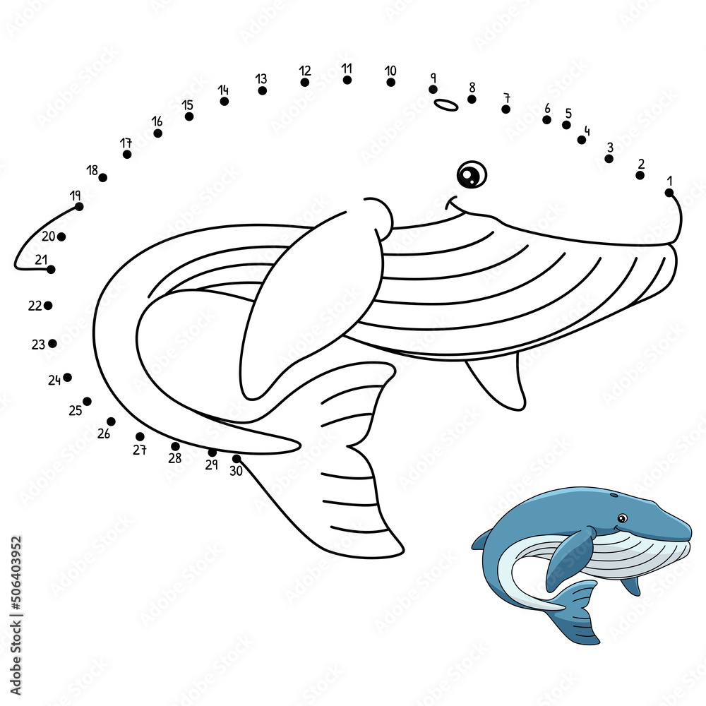Dot to Dot Blue Whale Coloring Page for Kids Stock Vector | Adobe Stock