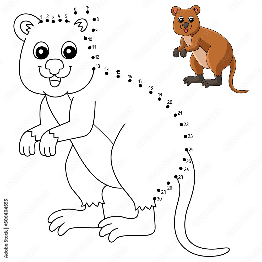 Dot to Dot Quokka Animal Coloring Page for Kids Stock Vector | Adobe Stock