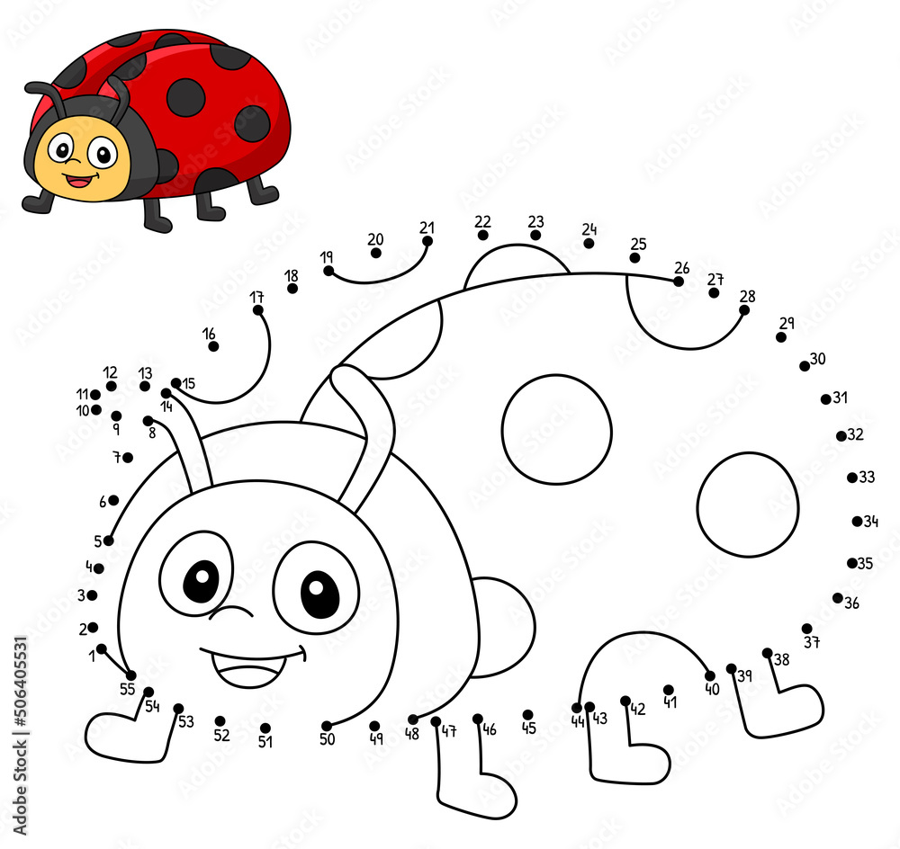 Dot to Dot Ladybug Coloring Page for Kids Stock Vector | Adobe Stock