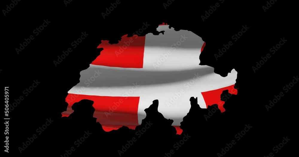 Switzerland national flag on map outline, waving animation. 4K alpha ...