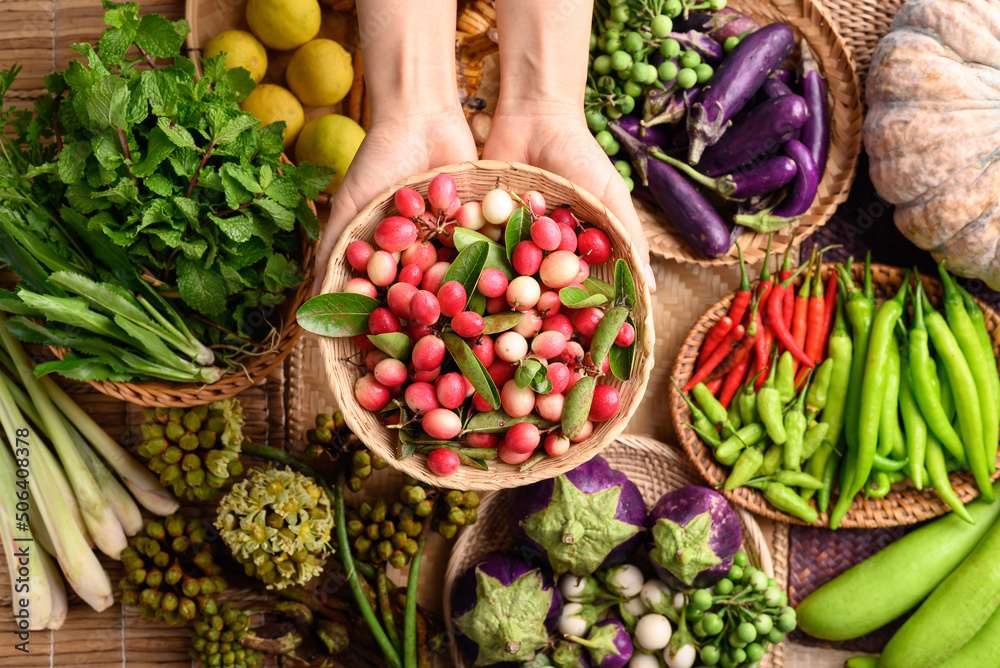 Organic Southeast Asian vegetables and fruit from local farmer market ...