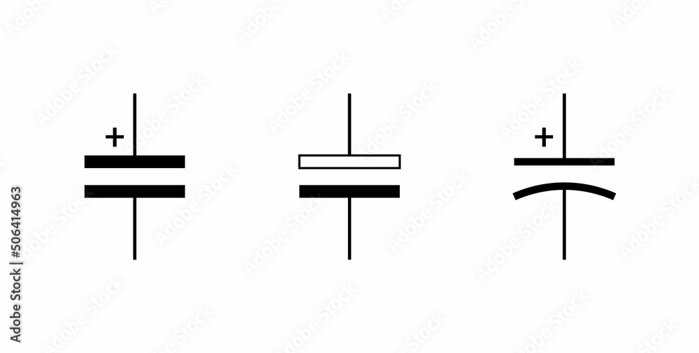 types of capacitors symbols vector illustration isolated on white ...