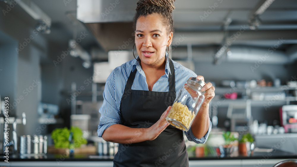 TV Cooking Show Restaurant Kitchen: Black Female Chef Talks, Teaches ...