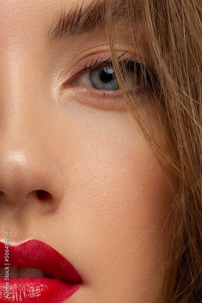 Beauty Face Beautiful Woman With Sexy Full Red Lips Closeup Portrait Of Girl With Healthy